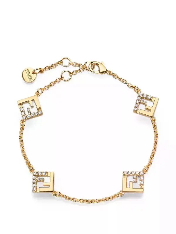 Fendi Forever Ff-motif Crystal-embellished Bracelet - Gold
