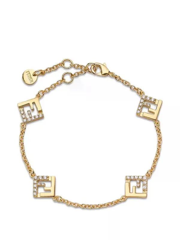Fendi Forever Ff-motif Crystal-embellished Bracelet - Gold