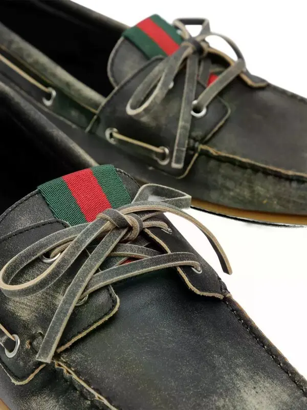 Gucci Striped Lace-up Boat Shoes
