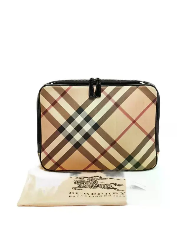 Burberry Nova Check Patent-leather Laptop Sleeve - Neutrals