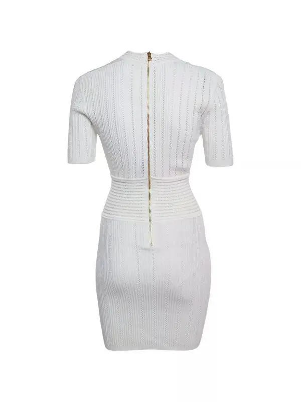 Balmain Lion Head Button Knit Mini Dress - White