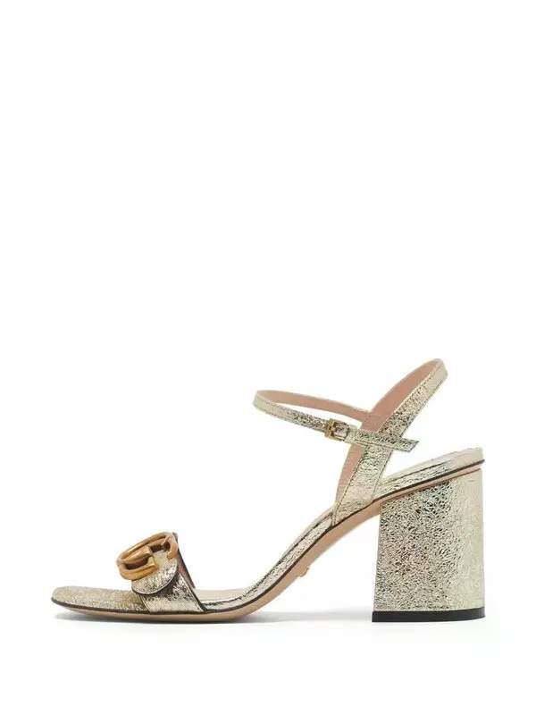 Gucci Gg Marmont Tone Metallic Leather Block Heel Sandals