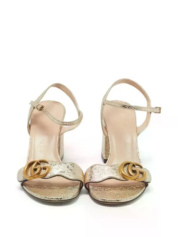 Gucci Gg Marmont Tone Metallic Leather Block Heel Sandals