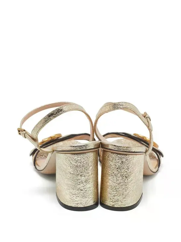 Gucci Gg Marmont Tone Metallic Leather Block Heel Sandals
