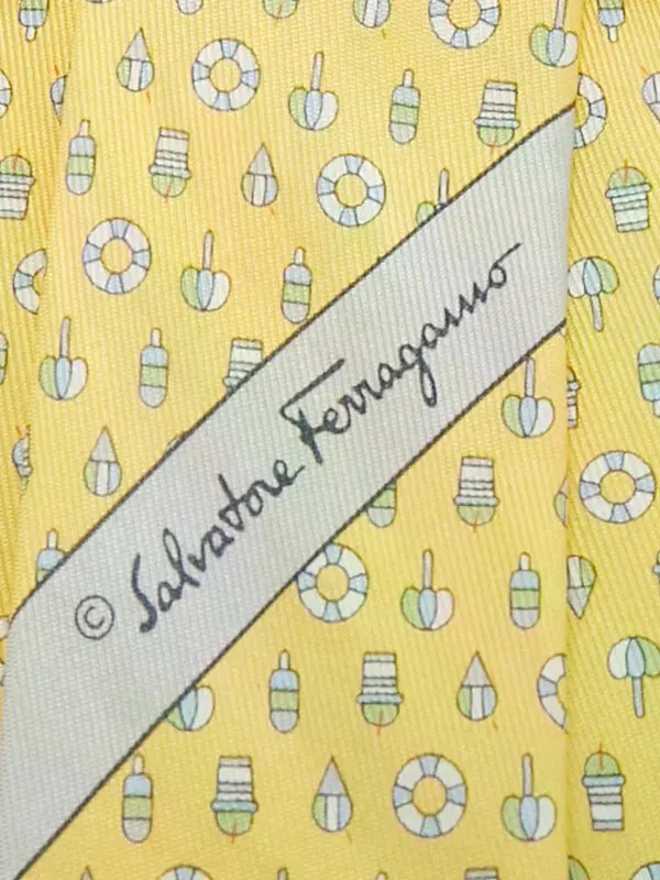 FERRAGAMO Silk Tie With Beach-inspired Print