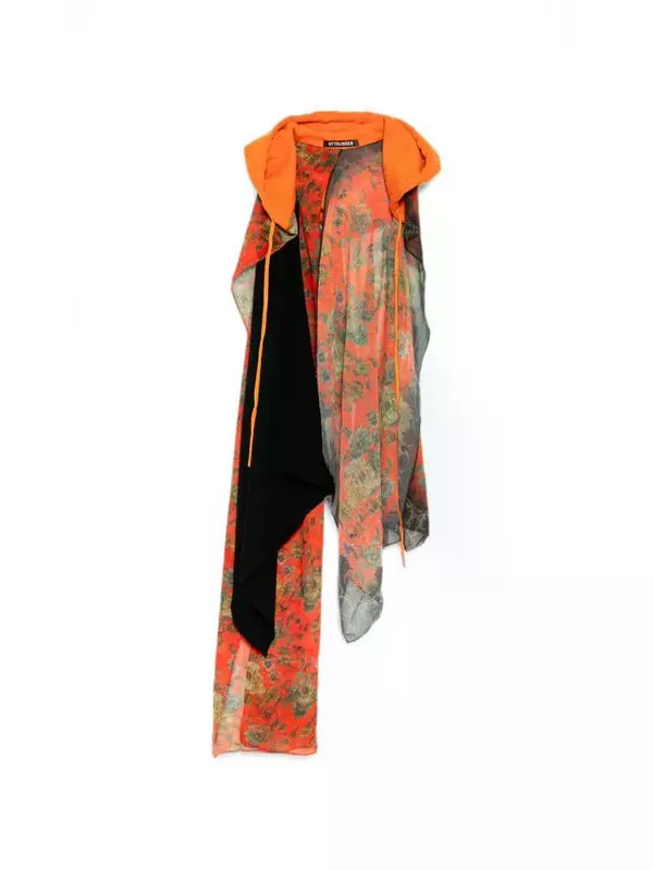 Ottolinger Floral-print Hooded Scarf - Orange