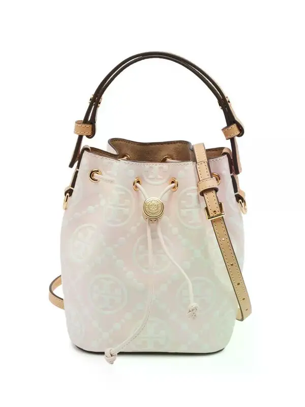 Tory Burch T Monogram Embossed Leather Bucket Bag - Pink