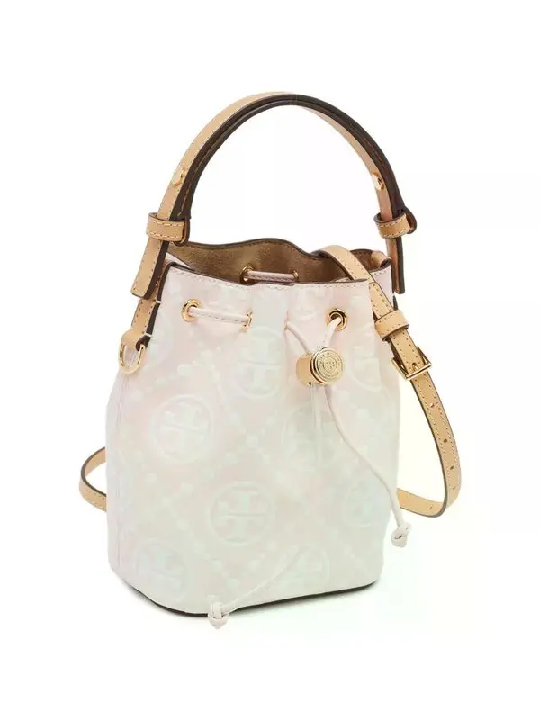 Tory Burch T Monogram Embossed Leather Bucket Bag - Pink
