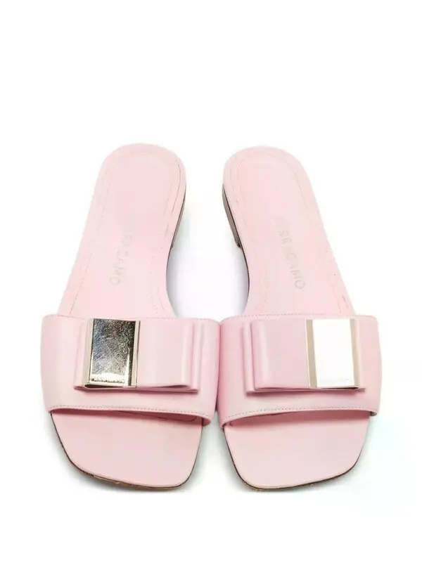 FERRAGAMO Leather Bow Detail Flat Sandals