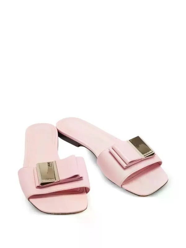 FERRAGAMO Leather Bow Detail Flat Sandals
