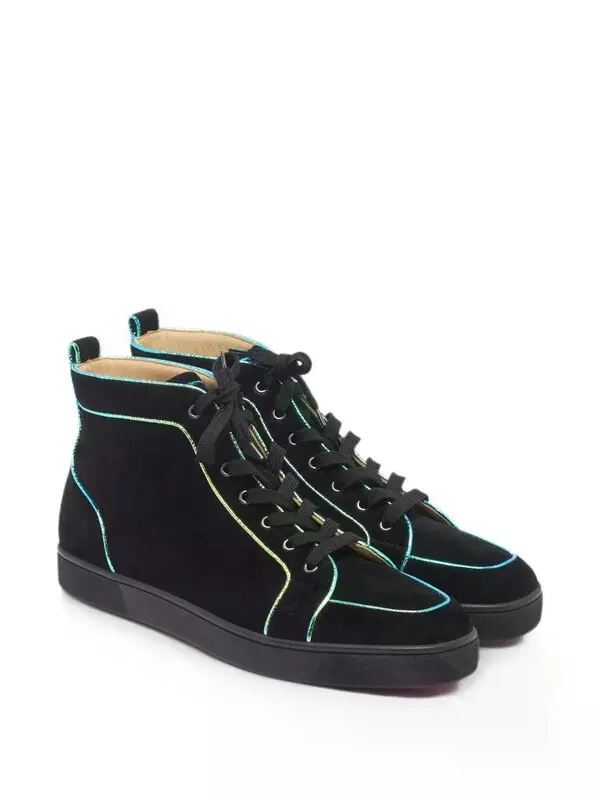CHRISTIAN LOUBOUTIN Suede Iridescent Piping High Top Sneakers
