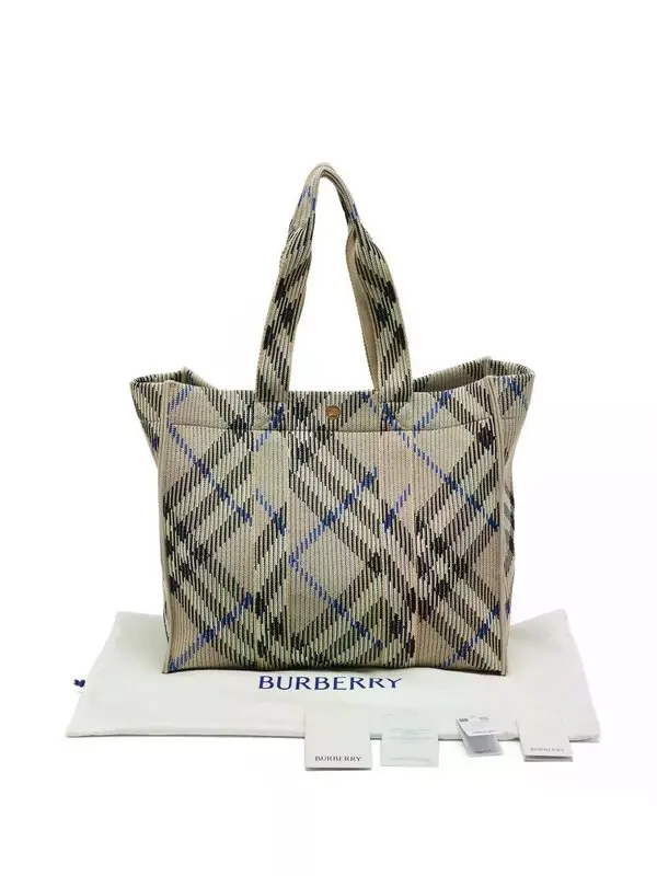 Burberry Check Knitted Tote Bag - Neutrals