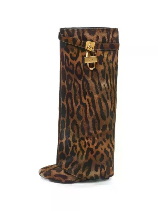Givenchy Shark Lock Leopard-print Calf Hair Knee-high Boots - Brown