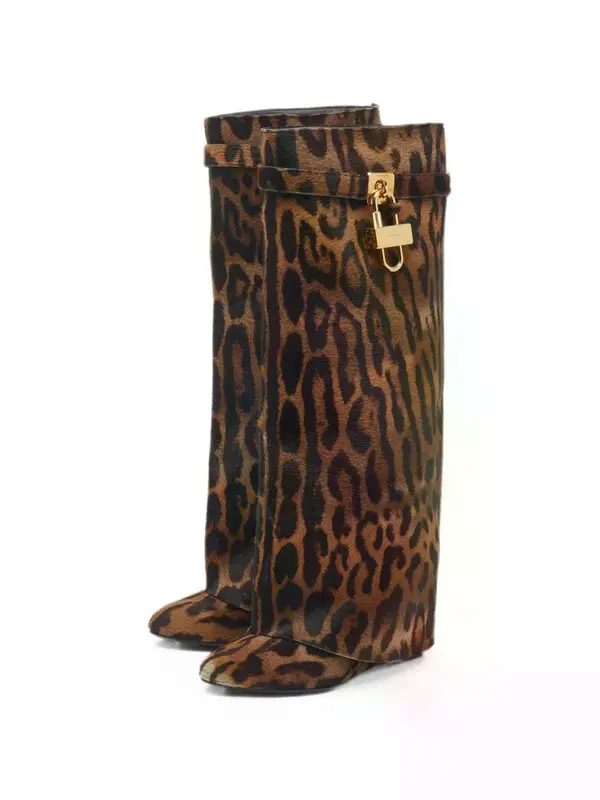 Givenchy Shark Lock Leopard-print Calf Hair Knee-high Boots