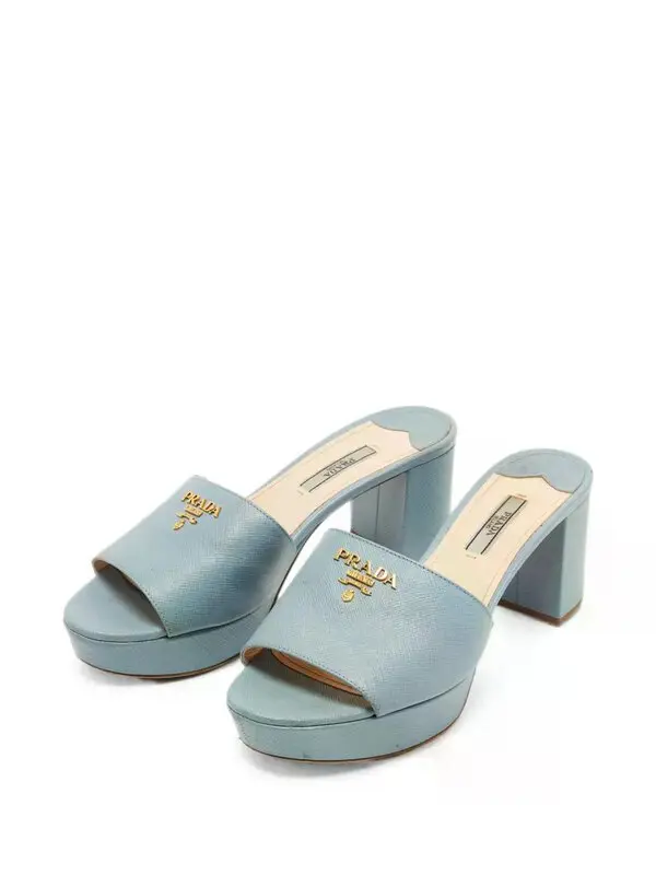 Prada Saffiano Leather Sandals - Blue