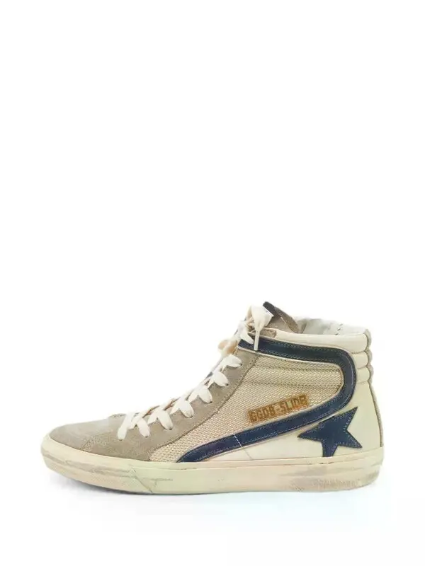 GOLDEN GOOSE Slide Distressed High-top Sneakers - Neutrals
