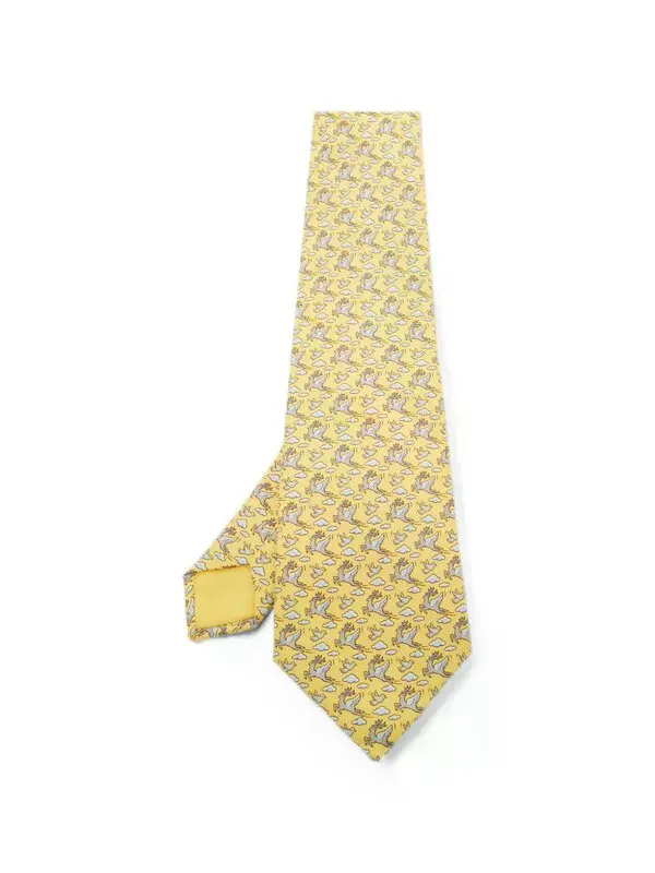 Hermès Silk Flying Reindeer Neck Tie - Yellow