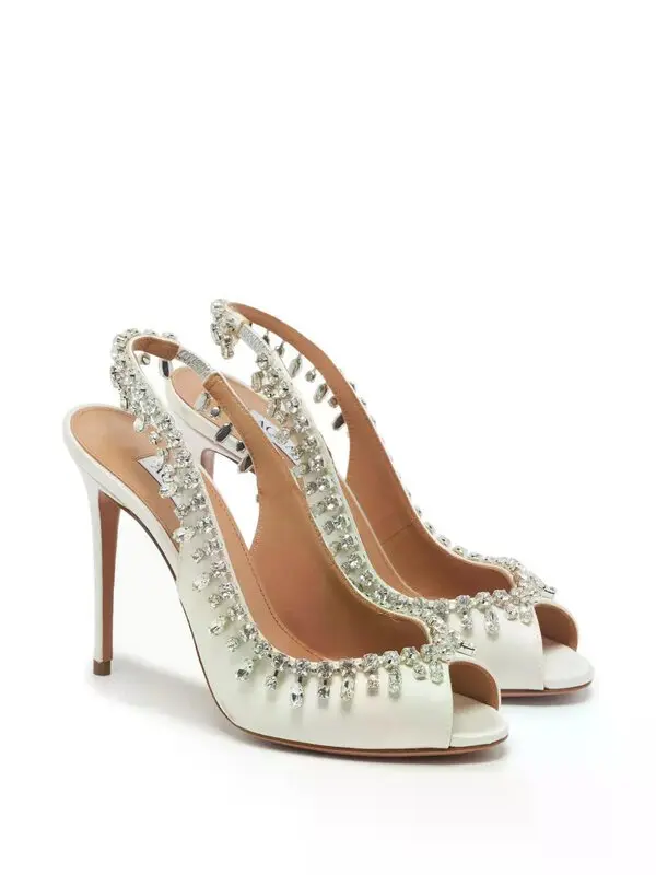 AQUAZZURA Starburst Crystal-embellished Slingback Pumps - White