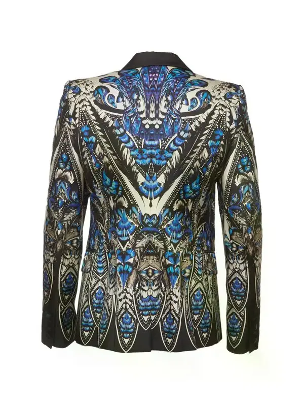 Roberto Cavalli Satin Feather Print Single-breasted Blazer