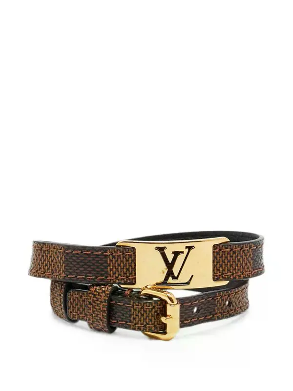 LOUIS VUITTON Damier Ebène Double-wrap Bracelet - Gold