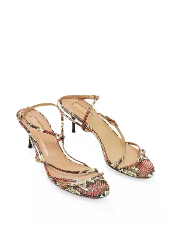 AQUAZZURA Embossed Python Leather Strappy Heeled Sandals - Red