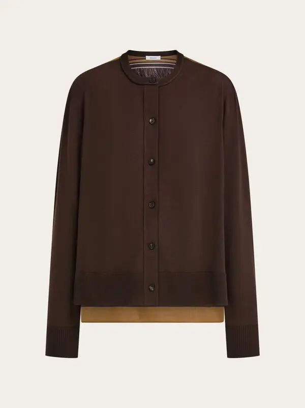 FERRAGAMO Pure Wool Cardigan With Silk Panel Detail