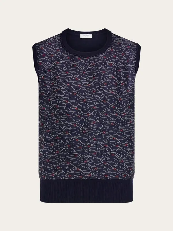 FERRAGAMO Sleeveless Wool Knit Top With Silk Panel
