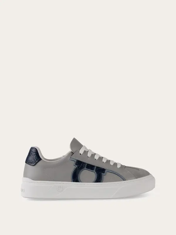 FERRAGAMO Gancini Low Cut Suede Sneaker - Grey