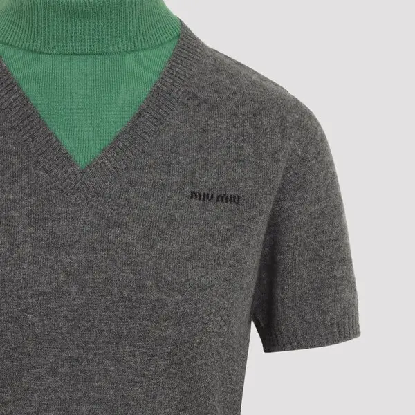 Miu Miu Layered Wool & Cashmere V-neck Sweater With Integrated Turtleneck