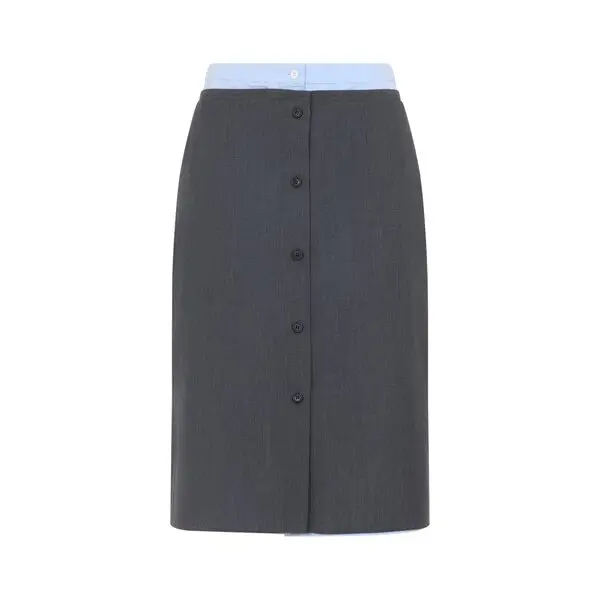 Prada Layered Wool Midi Skirt With Integrated Cotton Underskirt