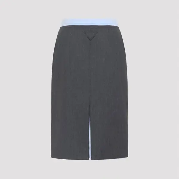 Prada Layered Wool Midi Skirt With Integrated Cotton Underskirt
