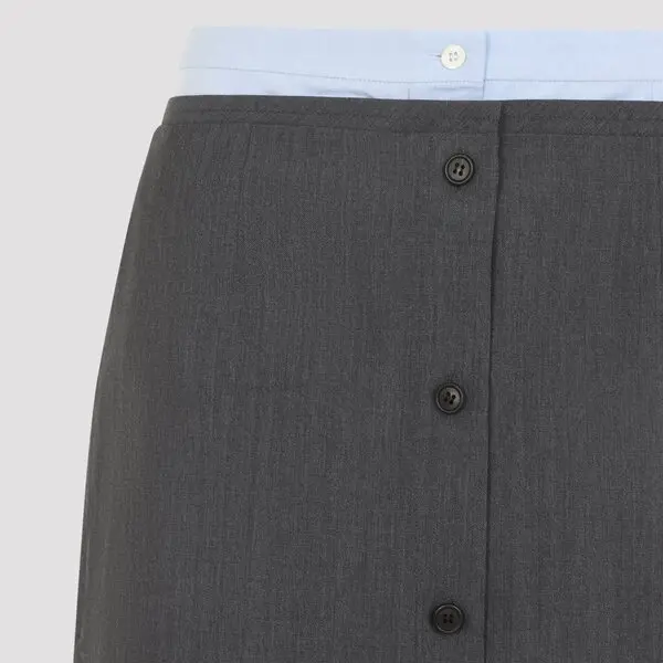 Prada Layered Wool Midi Skirt With Integrated Cotton Underskirt