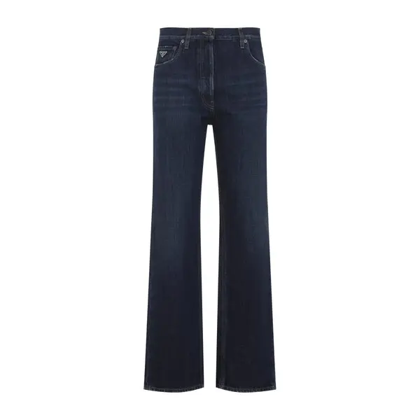 Prada High-rise Flared-leg Jeans With Enameled Triangle Logo - Blue