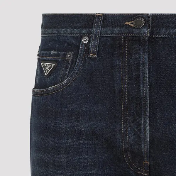 Prada High-rise Flared-leg Jeans With Enameled Triangle Logo - Blue