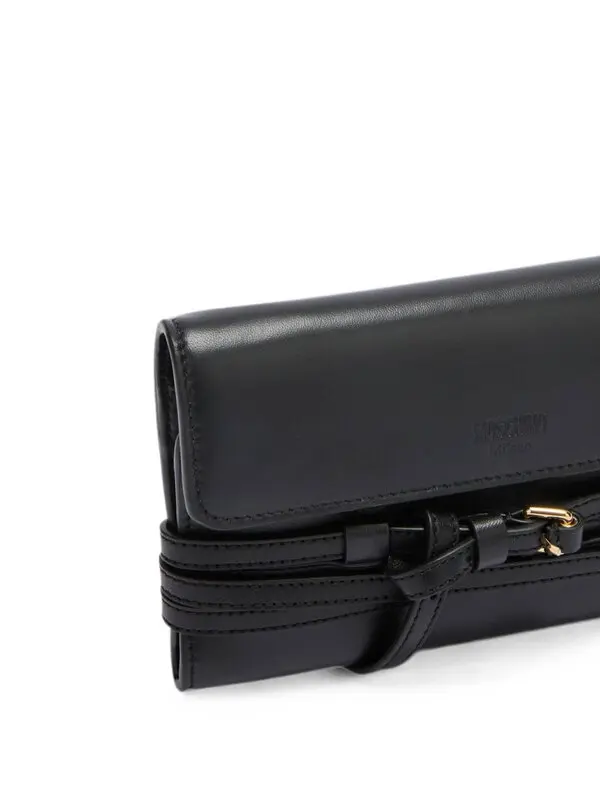 Moschino Black Leather Wallet With Chain Strap