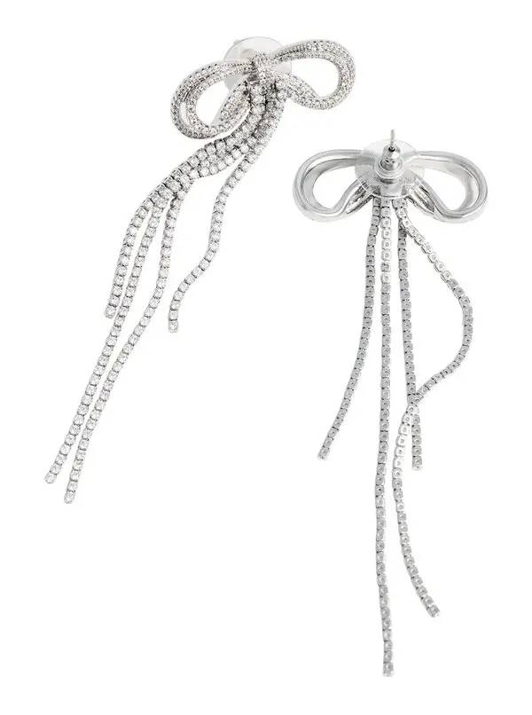 SELF-PORTRAIT Silver-tone Metal Bow And Crystal Drop Earrings