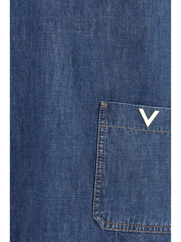 Valentino Garavani Short-sleeve Denim Shirt With Embroidered Trims