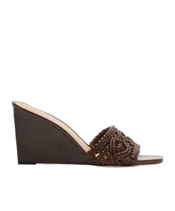 Veronica Beard Ellen Macramé Leather Wedge Mules