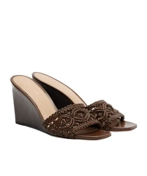 Veronica Beard Ellen Macramé Leather Wedge Mules