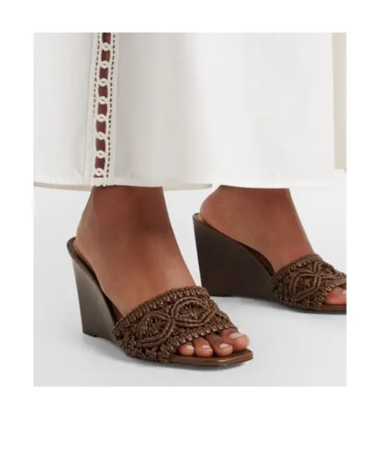 Veronica Beard Ellen Macramé Leather Wedge Mules