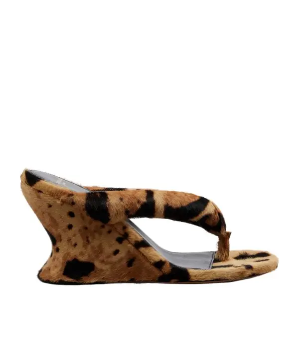 Balenciaga Gaeta Calf Hair Wedge Thong Sandals - Brown