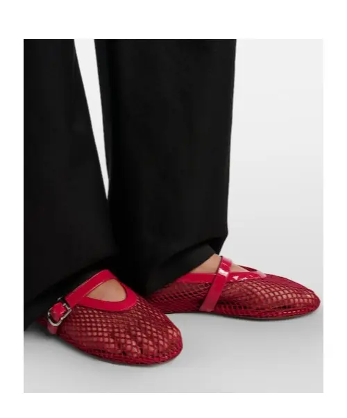 Alaïa Fishnet And Patent Leather Mary Jane Flats