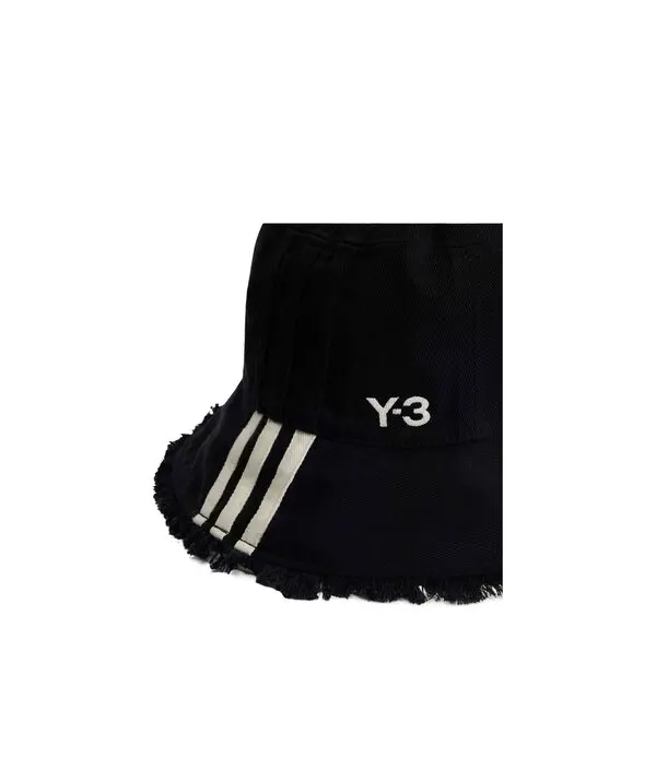 Y3 Striped Frayed-hem Bucket Hat