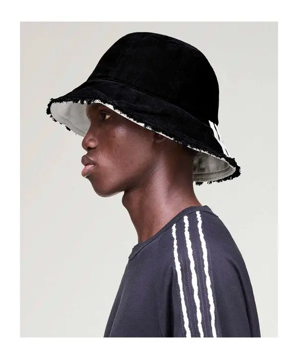 Y3 Striped Frayed-hem Bucket Hat
