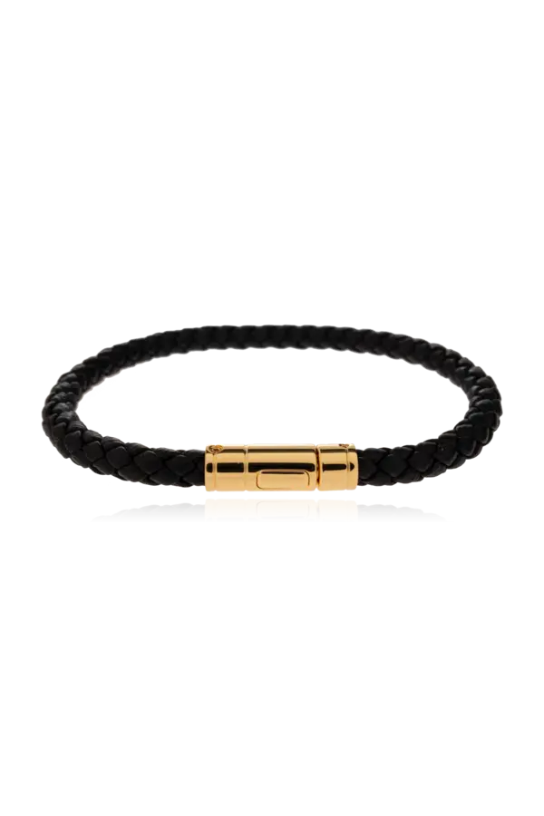 TOM FORD Braided Leather Bracelet With Gold-tone Clasp - Black