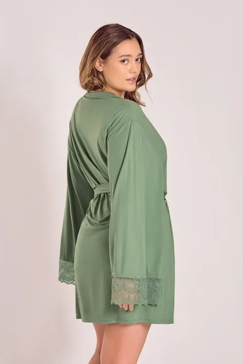 ICOLLECTION Lace-trimmed Modal Robe With Adjustable Ties