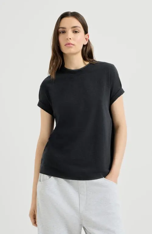 Brunello Cucinelli Stretch Cotton Jersey T-shirt With Monili - Anthracite