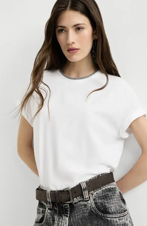 Brunello Cucinelli Stretch Cotton Jersey T-shirt With Monili - White