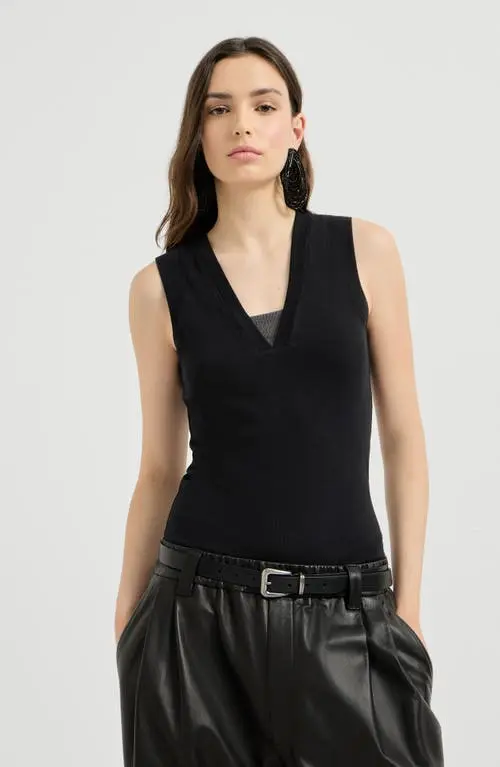 Brunello Cucinelli Stretch Cotton Jersey T-shirt With Precious Faux-layering - Black