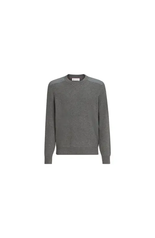 Brunello Cucinelli Cashmere Ribbed Sweater With Cotton Inserts